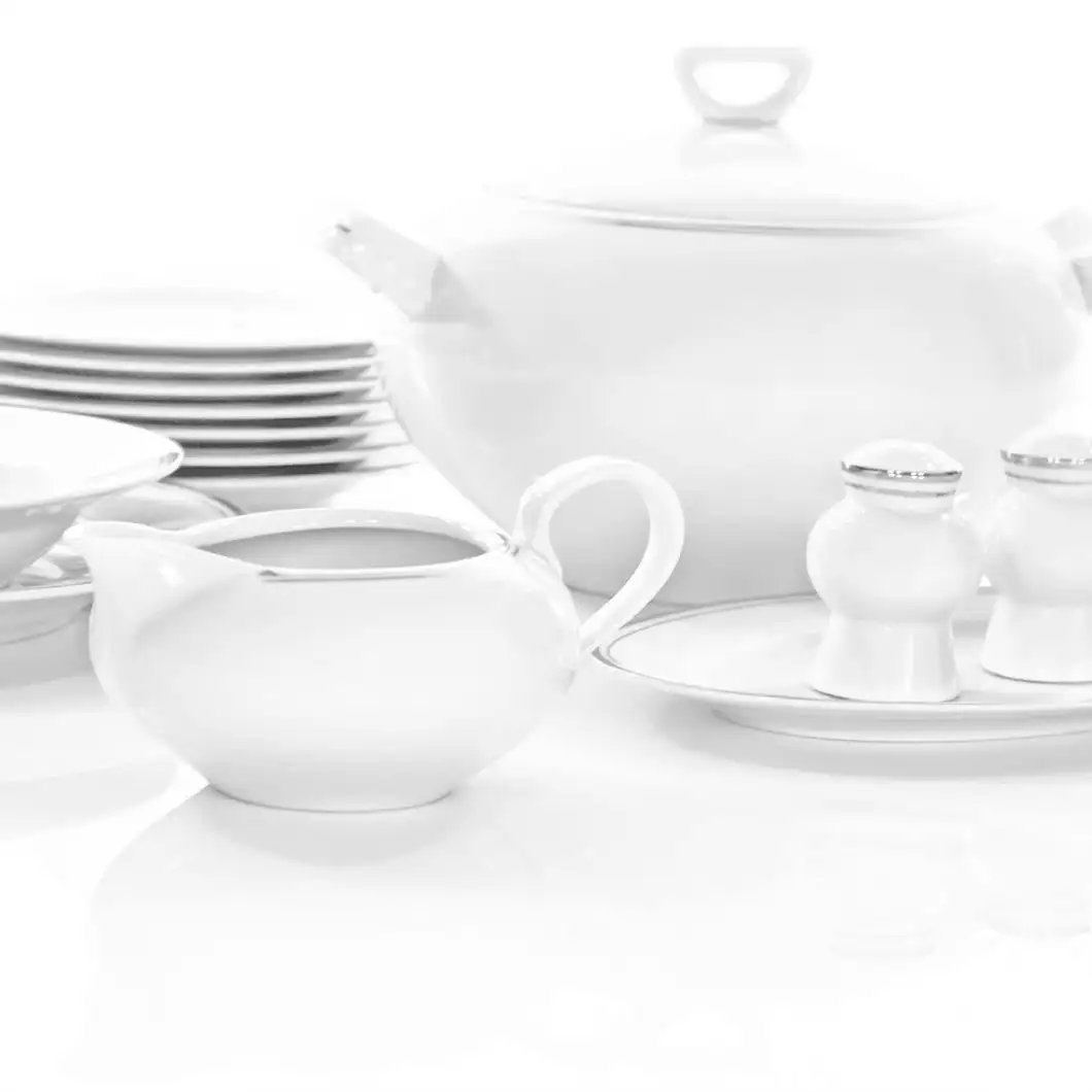 CHODZIEŻ YVONNE G238 PLATYNOWA WSTĘGA Zestaw obiadowy 44 el / 12 osób ...