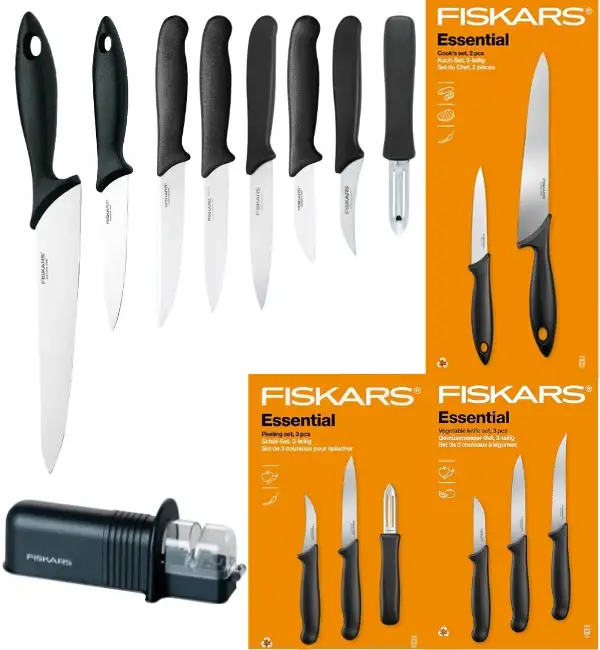 FISKARS ESSENTIAL Komplet 8 noży (kuchenne +do warzyw +do obierania) w ...